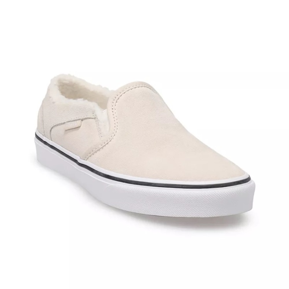 Vans Asher Faux Shearling Lined Suede Tan Slip Ons Si… - Gem